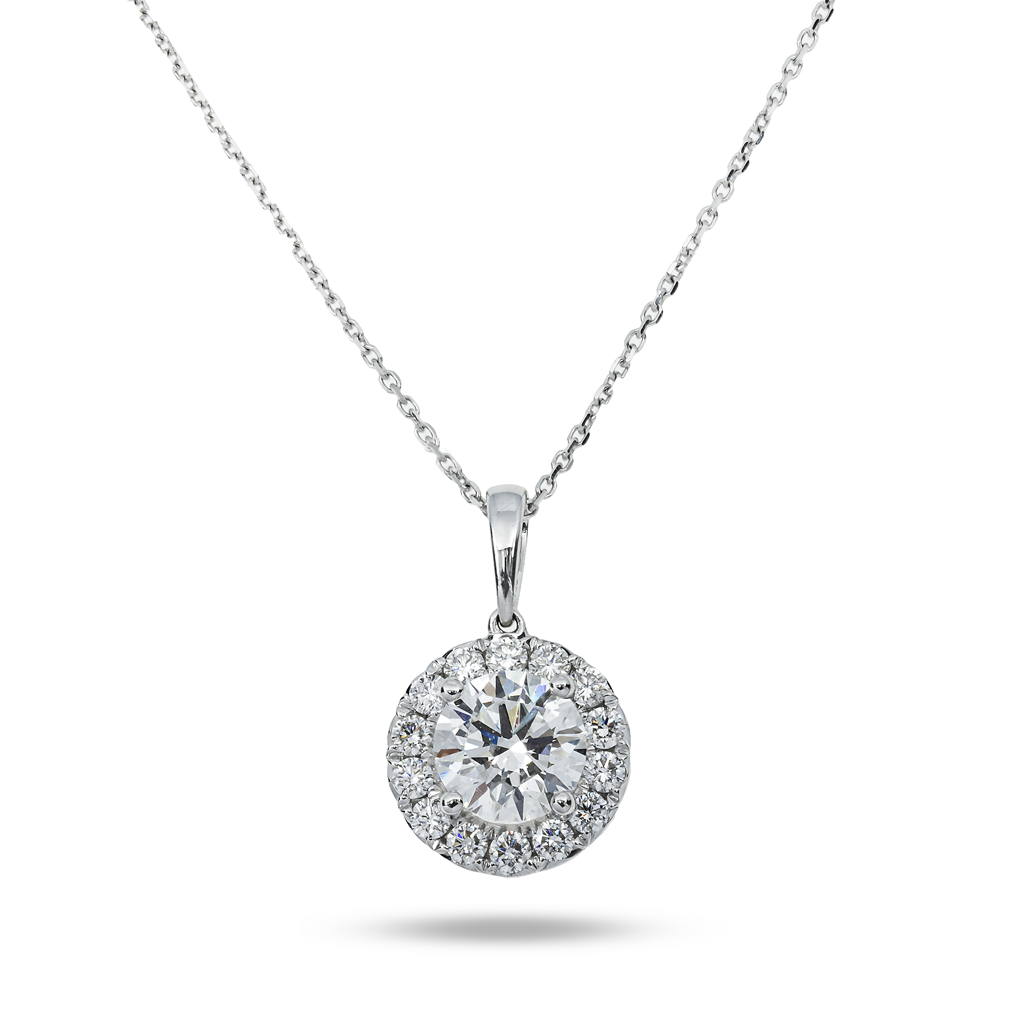 IGI 18K White Gold Round Diamond Pendant & Chain Necklace 2.77ct – Leon Diamond