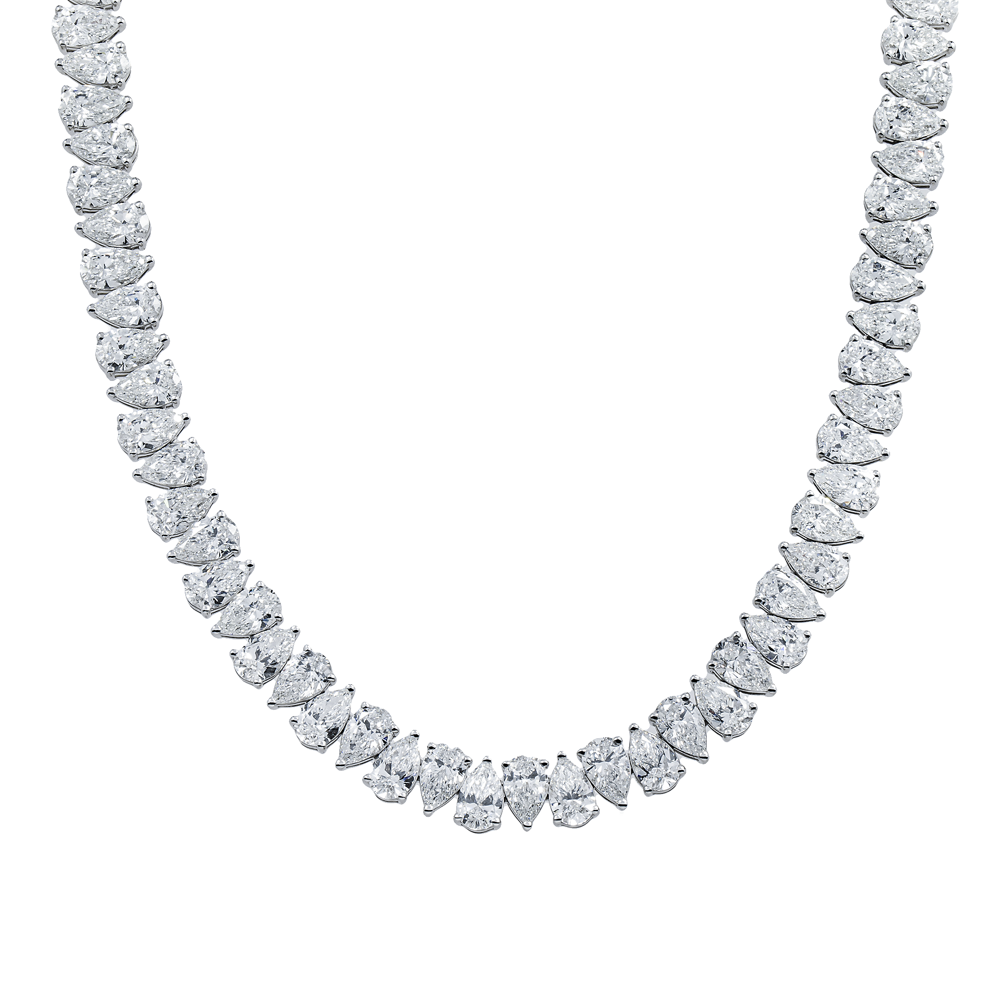 Shop 14K White Gold Pear Cut Diamond Tennis Chain 62.65ct (Classic ...