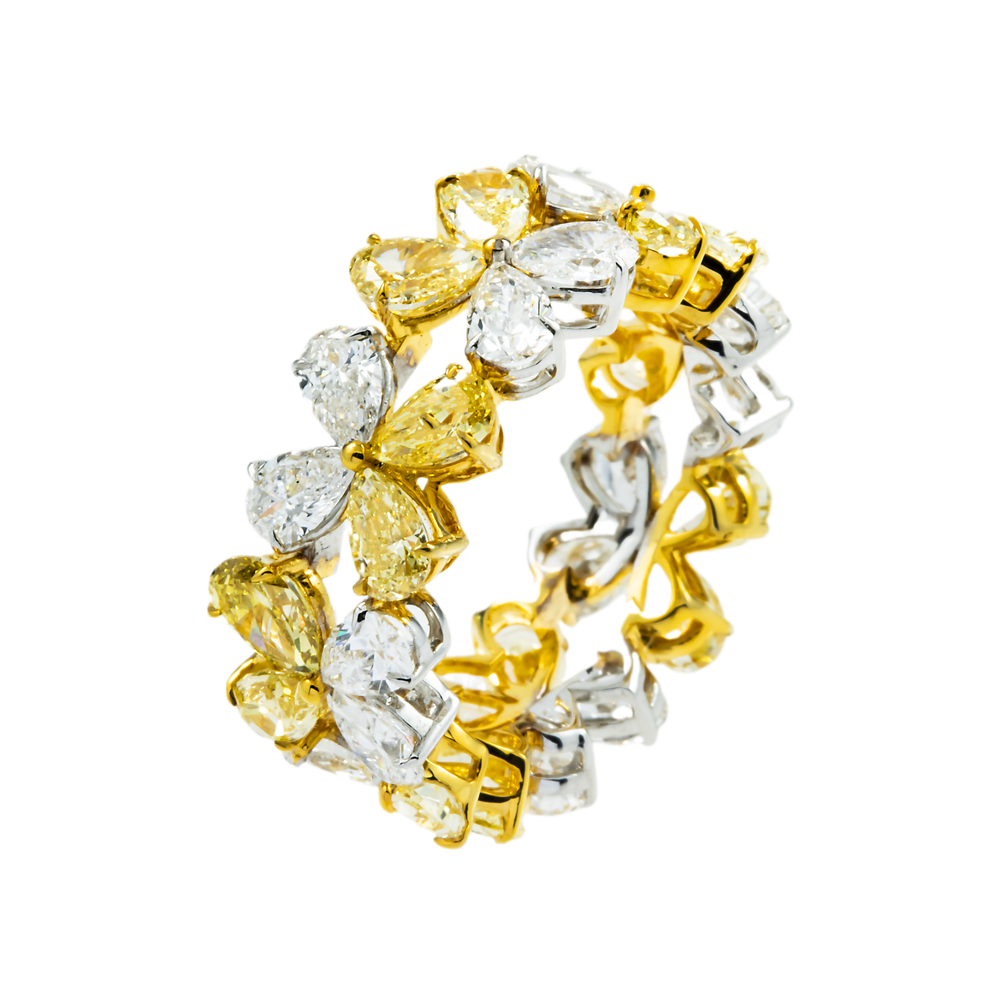 Choose 14K Two Tone Fancy Yellow & White Diamond Flower Eternity Ring 6 ...